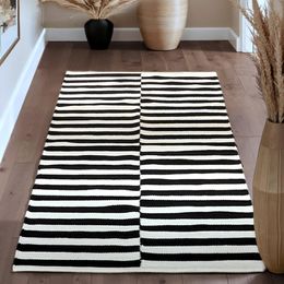 Wollteppich Hanse Home, B:80cm H:5mm L:200cm, schwarz-wei&szlig;, Wolle, Teppiche, "Donna, schwarz-weiss", Handgewebt, Wolle, Natur, L&auml;ufer, Wohnzimmer,