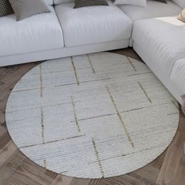 Teppich Wecon Home, H:10mm Ø:200cm, weiß, Polyester, Wohnzimmer, Teppiche, "Hamptons TWENTYTWO", Fasermix, Kurzflor, Wohnzimmer, elegant,