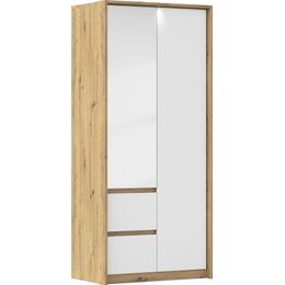 Drehtürenschrank Rauch, B:96cm H:212cm T:58cm, weiß, Holzwerkstoff, Schränke, "Mainz mit Spiegel und Passepartout", optional mit Beleuchtung,