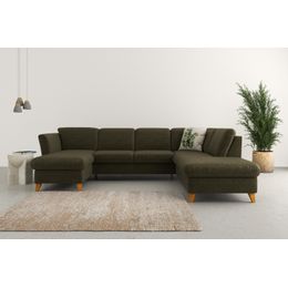 Wohnlandschaft Home Affaire, B:307cm H:86cm T:213cm, grün, 100% Polyester, Sofas, "Trelleborg U-Form", Federkern-Polsterung, wahlweise mit