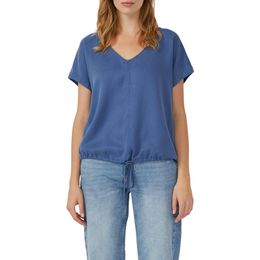 s.Oliver Damen Kurzarmbluse, blau, Gr. 40, unifarben, Web, Obermaterial: 100% Lyocell, Blusen, mit Tunnelzug am Saum