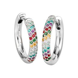 Jobo Damen Paar Creolen, 16,5mm, SI = kleine Einschl&uuml;sse, Diamanten Wei&szlig;gold 585, wei&szlig;, Diamanten, Wei&szlig;gold 585, Ohrringe, 585 Wei&szlig;gold mit 74 bunten