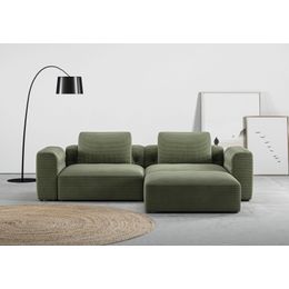 Ecksofa RAUM.ID, B:268cm H:62cm T:191cm, grün, 88% Polyester, 12% Polyacryl, Wohnzimmer, Sofas, "Cushid L-Form", Modulset, bestehend aus 3 Teilen