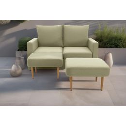 2-Sitzer DOMO collection, B:170cm H:95cm T:105cm, grün, 100% Olefin, Sofas, "Slunce, Outdoor-Raumwunder", 2-Sitzer inkl. 2 Hocker, Outdoor geeignet