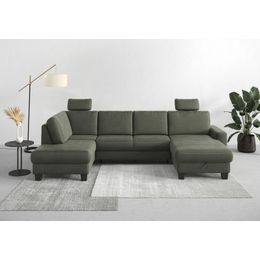 Wohnlandschaft Home Affaire, B:314cm H:91cm T:170cm, grün, 95% Polyester, 5% Polyamid, Sofas, "Summer U-Form", mit oder ohne Bettfunktion und