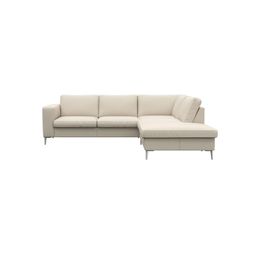 Ecksofa FLEXLUX, B:241cm H:85cm T:225cm, weiß, 100% Echteder, Wohnzimmer, Sofas, "Fiore, L-Form", breite Armlehnen, Füße alufarben, B/T 241/225 cm,