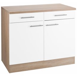 Unterschrank Optifit, B:100cm H:85cm T:60cm, wei&szlig;, K&uuml;che, Schr&auml;nke, "Kalmar", Breite 100 cm