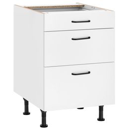 Unterschrank Optifit, B:60cm H:87cm T:58,4cm, wei&szlig;, Holzwerkstoff, K&uuml;che, Schr&auml;nke, "Elga", mit Soft-Close-Funktion, h&ouml;henverstellbare F&uuml;&szlig;e, Breite