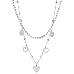 Firetti Damen Kette mit Anhänger "Schmuck Geschenk Hearts Charm", Edelstahl, L: 46, weiß, Edelstahl, Halsketten, mit Zirkonia (synth.)