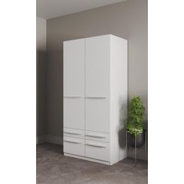 Kleiderschrank Priess, B:94cm H:193cm T:54cm, weiß, Holzwerkstoff, Schlafzimmer, Schränke, "Schrank Garderobe Wäscheschrank Barcelona in 5 Breiten",
