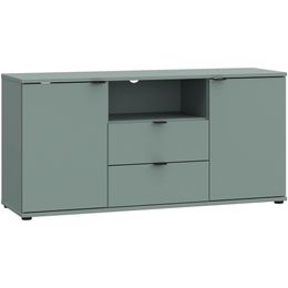 Lowboard FORTE, B:129,8cm H:63,1cm T:41,3cm, gr&uuml;n, Spanplatte, Wohnzimmer, Sideboards, "Ganymede", TV Board, Stauraum, Schublade; Metallgriffe,