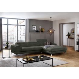 Ecksofa W.Schillig, B:303cm H:70cm T:193cm, grün, Chenille-Flachgewebe R66 (85% Polyester, 15% Nylon), Wohnzimmer, Sofas, "piedroo, Designsofa mit
