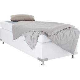 Boxspringbett, B:102cm L:201cm, wei&szlig;, Westfalia Schlafkomfort, Microvelours (100% Polyester), Komplettbetten, "Holland", ohne Kopfteil, frei im Raum
