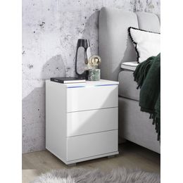 Nachtkommode Priess, B:41cm H:54cm T:38cm, weiß, Sideboards, mit LED-Beleuchtung und Push-to-open