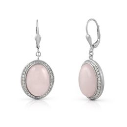 ZEEme Damen Paar Ohrhaken "Silber 925 rhodiniert mit Rosenquarz und Zirkonia-Steinen", one-size, 16, Silber 925 (Sterlingsilber), wei&szlig;, Silber 925