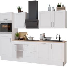 K&uuml;che KOCHSTATION, B:280cm H:211,8cm T:60cm, wei&szlig;, Komplettk&uuml;chen-Sets, "KS-Ahus", Breite 280 cm,wahlw. mit E-Ger&auml;ten,Soft Close Funktion,MDF Fronten