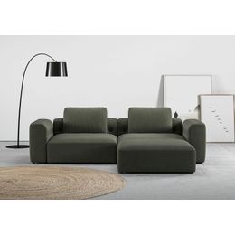 Ecksofa RAUM.ID, B:268cm H:62cm T:191cm, grün, 95% Polyester, 5% Nylon, Wohnzimmer, Sofas, "Cushid L-Form", Modulset, bestehend aus 3 Teilen