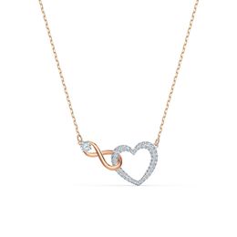 Swarovski Damen Kette mit Anhänger "Unendlichkeitsschleife/Herz", Metall, L: 43, weiß, Metall, Halsketten, mit Swarovski Kristall