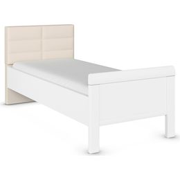 Bett Rauch, B:99cm H:100cm L:214cm, weiß, Jugendzimmer, Betten, "Bett Einzelbett Stollenbett EVELYN", in Komforthöhe mit Polsterkopfteil in elegantem