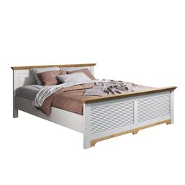 Bett Home Affaire, B:195cm H:85cm L:206cm, weiß, Schlafzimmer, Betten, "Rauna, Landhausstil, edles Design mit Lamellen und Kassetten, 2 Farben", FSC