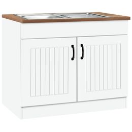 Spülenschrank KOCHSTATION, B:100cm H:85cm T:60cm, weiß, Küche, Schränke, "KS-Athen", Breite 100 cm, mit Edelstahl-Einbauspüle