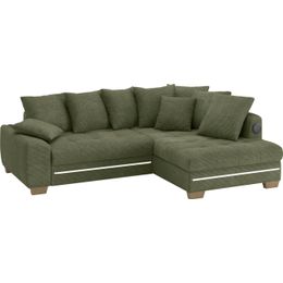 Ecksofa MR. COUCH, B:243cm H:88cm T:190cm, grün, Stripes (92% Polyester / 8% Nylon), Wohnzimmer, Sofas, "Nikita II, L-Form", mit Kaltschaum, RGB-LED,
