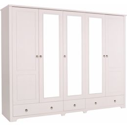 Kleiderschrank Home Affaire, B:245cm H:190cm T:58cm, weiß, Schlafzimmer, Schränke, "Hugo", aus massiver Kiefer im Landhausstil, mit Spiegel