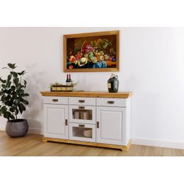 Sideboard Home Affaire, B:145cm H:85cm T:40cm, weiß, Wohnzimmer, Sideboards, "Rügen", Kommode aus massiver Kiefer, FSC, Breite 145 oder 180 cm