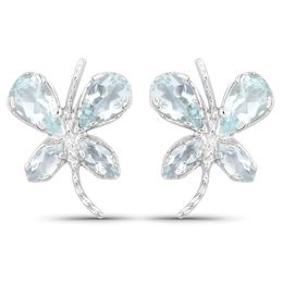 VIRA JEWELS Damen Paar Ohrstecker "Silber 925 rhodiniert Schmetterling-Motiv mit echtem Aquamarin", one-size, 1, Silber 925 (Sterlingsilber), weiß,