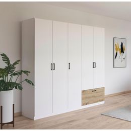 Drehtürenschrank Rauch, B:225cm H:210cm T:54cm, weiß, Holzwerkstoff, Schränke, "Kleiderschrank Schrank Garderobe Wäscheschrank BARI", mit Schubasten