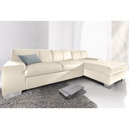 Ecksofa DOMO collection, B:248cm H:74cm T:150cm, weiß, Softlux-Kunstleder;Primabelle-Microfaser;Struktur (90% Polyester und 10% Polyacryl),
