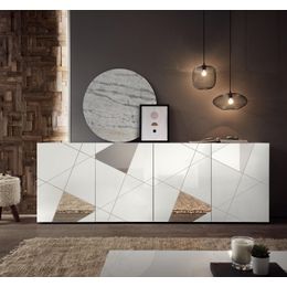 Sideboard Inosign, B:241cm H:84cm T:42cm, weiß, Wohnzimmer, Sideboards, "Vittoria, Breite 241 cm, 4 Türen", Fronten mit Siebdruck und Spiegelfront