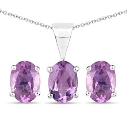 VIRA JEWELS Damen Paar Ohrstecker "Silber 925 rhodiniert Ohrringe und Halskette mit echtem Amethyst", one-size, 2,4, Silber 925 (Sterlingsilber),