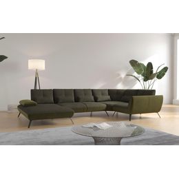 Wohnlandschaft Places of Style, B:376cm H:88cm T:226cm, grün, 100% Polyester, Sofas, "Mikado U-Form", inkl. Sitztiefenverstellung und