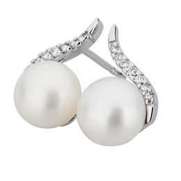 OROLINO Damen Paar Ohrstecker "Gold 585 mit 2 wei&szlig;en Perlen und 14x Brillant zus. 0,08ct.", one-size, 0,08 SI = kleine Einschl&uuml;sse, Gold, wei&szlig;, Gold,