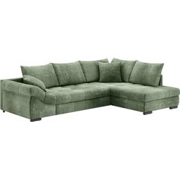 Ecksofa MR. COUCH, B:303cm H:86cm T:202cm, grün, Dolce (100% Polyester), Wohnzimmer, Sofas, "Allegro, L-Form", mit Hochschläfer-Bettauszug, wahlweise