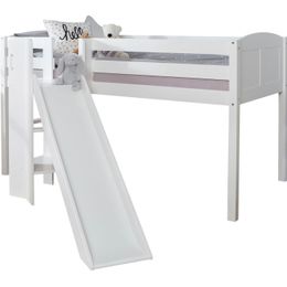 Hochbett Ticaa, B:180cm H:118cm L:208cm, wei&szlig;, Jugendzimmer, Hochbetten, "Ekki", mit Rollrost, Kiefer