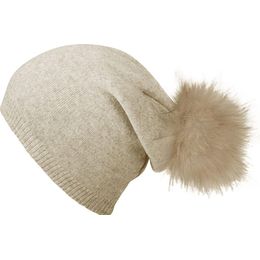 Damen Beanie, wei&szlig;, Capelli New York, meliert, Feinstrick, Materialmix, M&uuml;tzen, mit Metall-Logo an der Krempe
