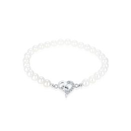 Elli Damen Perlenarmband "Perlen Herz Glas Kristalle Wei&szlig; 925 Sterling Silber", 17cm, ohne Stein, Silber 925 (Sterlingsilber), wei&szlig;, Silber 925
