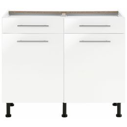 Wiho-K&uuml;chen Unterschrank WIHO K&Uuml;CHEN, B:100cm H:86,5cm T:58cm, wei&szlig;, K&uuml;che, Schr&auml;nke, "Ela", Breite 100 cm, h&ouml;henverstellbare F&uuml;&szlig;e