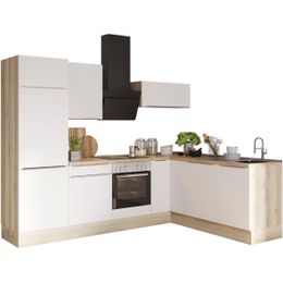 Winkelk&uuml;che KOCHSTATION, B:270cm H:212cm T:60cm, wei&szlig;, Komplettk&uuml;chen-Sets, "KS-Aken", wahlweise mit E-Ger&auml;ten und Stellvariante Sp&uuml;le links oder
