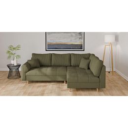 Ecksofa Home Affaire, B:231cm H:81cm T:161cm, grün, 100% Polyester, Wohnzimmer, Sofas, "CHARRE L-Form mit Ottomane, Maße B/T/H: 231/161/81 cm", feine