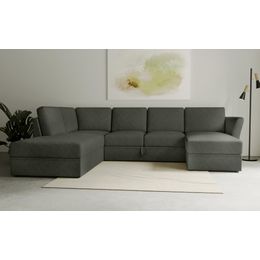 Wohnlandschaft Home Affaire, B:310cm H:90cm T:226cm, grün, 62% Polypropylene, 38% Polyester, Sofas, "Lavars Schlafsofa", mit Bettfunktion und