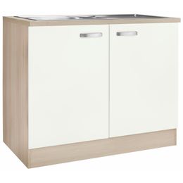 Spülenschrank Optifit, B:100cm H:84,8cm T:60cm, weiß, Küche, Schränke, "Faro", mit Metallgriffen, Breite 100 cm