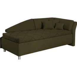 Schlafsofa Alina, B:223cm H:80cm T:112cm, gr&uuml;n, Struktur TMD (100% Polyester), Jugendzimmer, Sofas, "Lindsay", Bettkasten, Zierkissen-Set aus: 2 Stk.