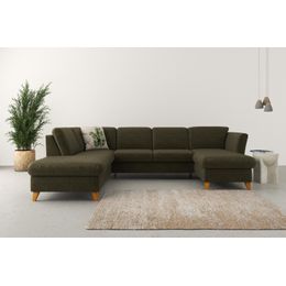Wohnlandschaft Home Affaire, B:307cm H:86cm T:213cm, gr&uuml;n, 100% Polyester, Sofas, "Trelleborg U-Form", Federkern-Polsterung, wahlweise mit