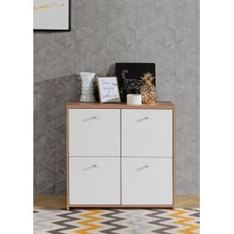Kommode FORTE, B:77,2cm H:77,5cm T:29,6cm, weiß, Dekorfolie, FSC-zertifizierter Holzwerkstoff, Kunststoff, Metall, Schlafzimmer, Sideboards, "CHEST",
