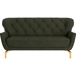 Sit & More 3-Sitzer SIT & MORE, B:183cm H:89cm T:88cm, gr&uuml;n, 100% Polyester, Sofas, "Orient 3", inkl. 2 Zierkissen mit Strass-Stein, goldfarbene Metallf&uuml;&szlig;e