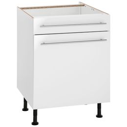 Unterschrank Optifit, B:60cm H:87cm T:58,4cm, wei&szlig;, K&uuml;che, Schr&auml;nke, "Bern", 60 cm breit, mit T&uuml;r und Schubkasten, mit h&ouml;henverstellbaren F&uuml;&szlig;en
