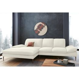 Ecksofa W.Schillig, B:310cm H:87cm T:185cm, weiß, Chenille-Flachgewebe R66 (85% Polyester, 15% Nylon);Longlife Xtra-Leder Z59: Glattleder mit